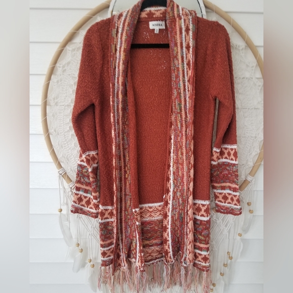 Anthropologie | Sweaters | Adora Rusty Boho Tribal Aztec Fringe ...